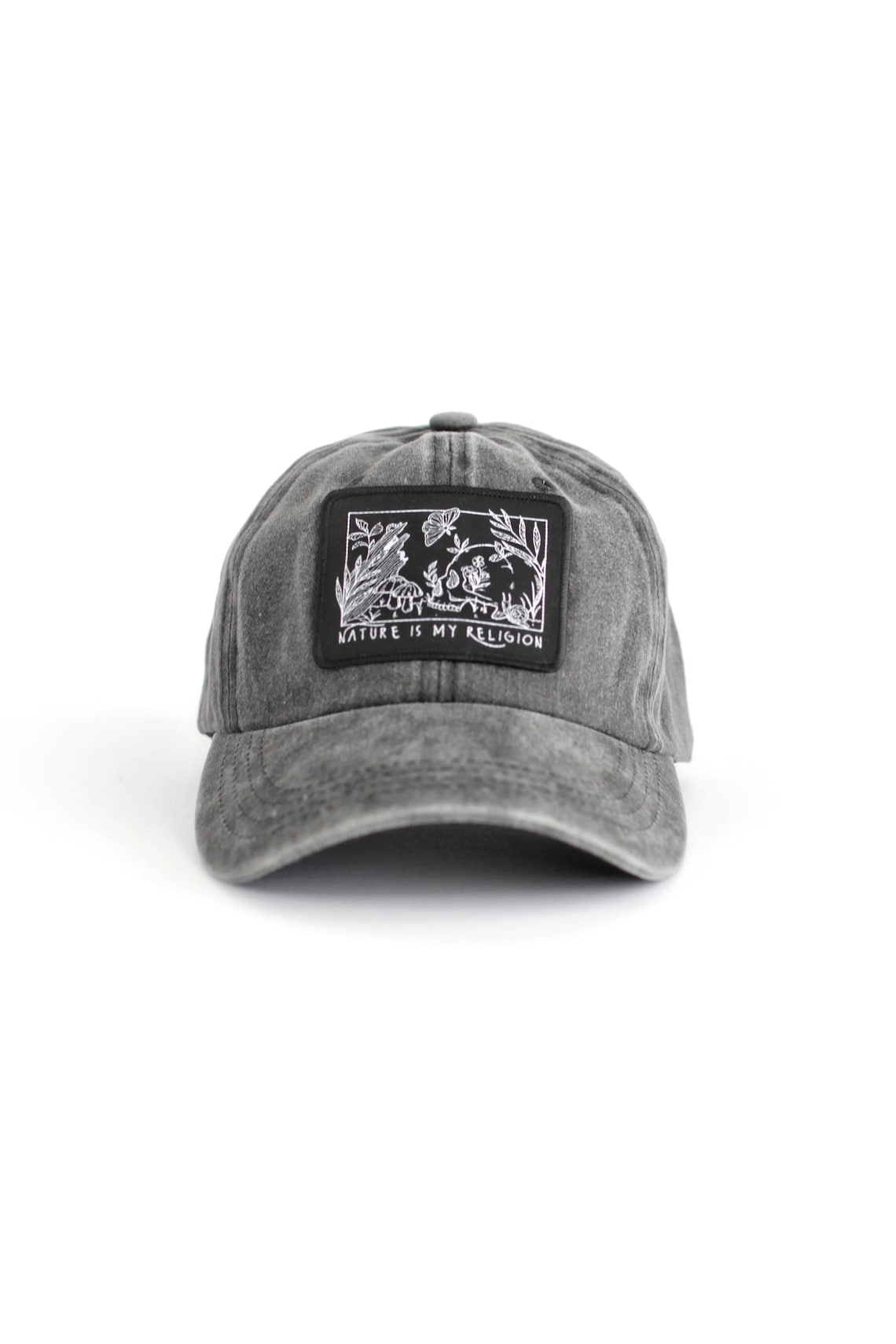 Baseball Cap With Nature is My Religion Patch, Black / Grey Vintage ...