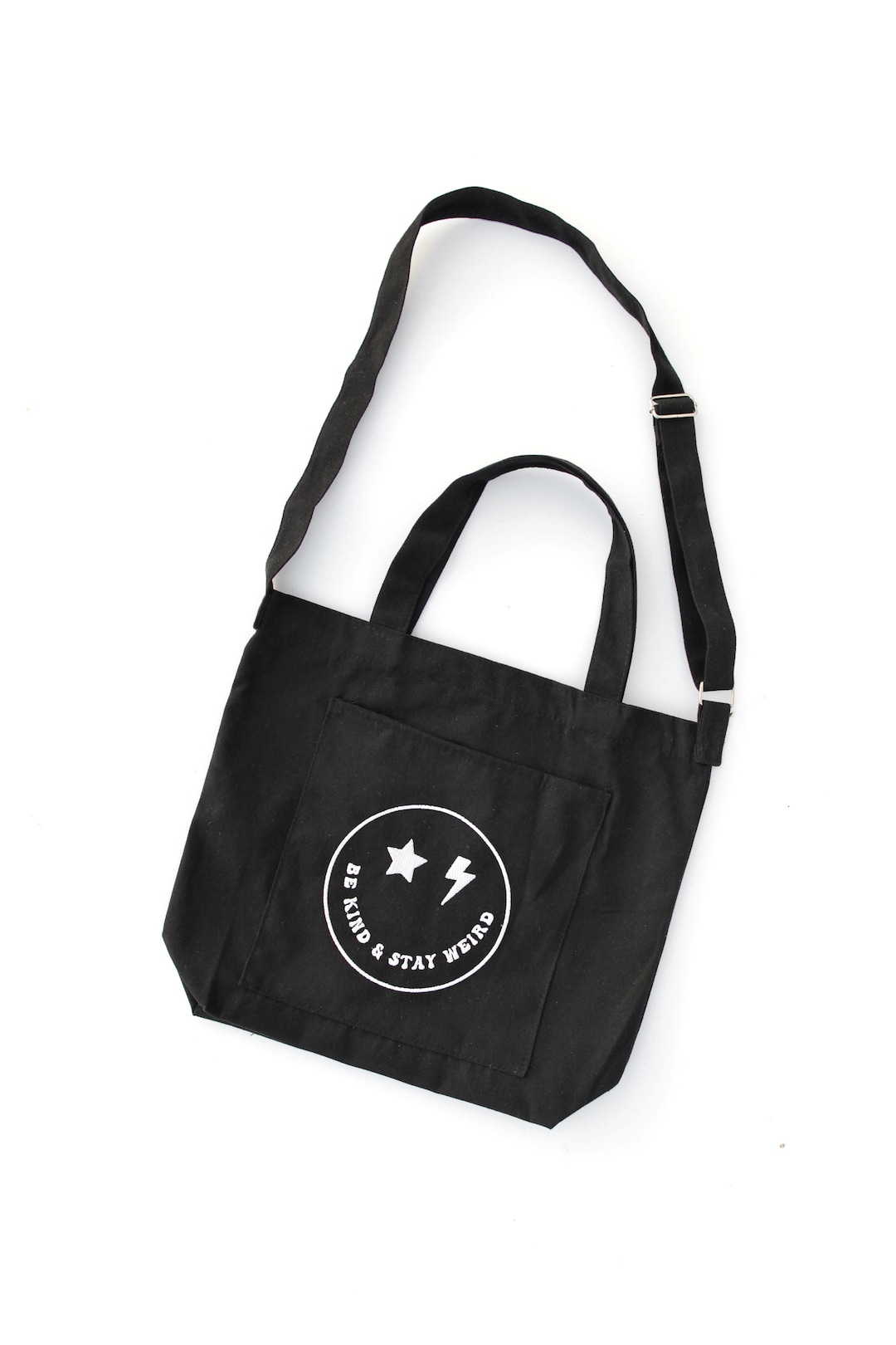 Smiley Face Tote Bag, Be Kind & Stay Weird Crossbody Purse, Black and ...