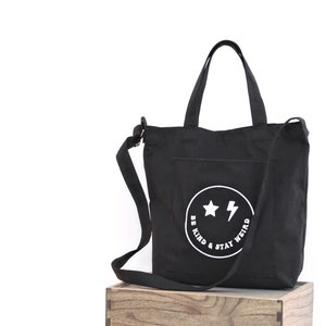 Smiley Face Tote Bag, Be Kind & Stay Weird Crossbody Purse, Black and ...