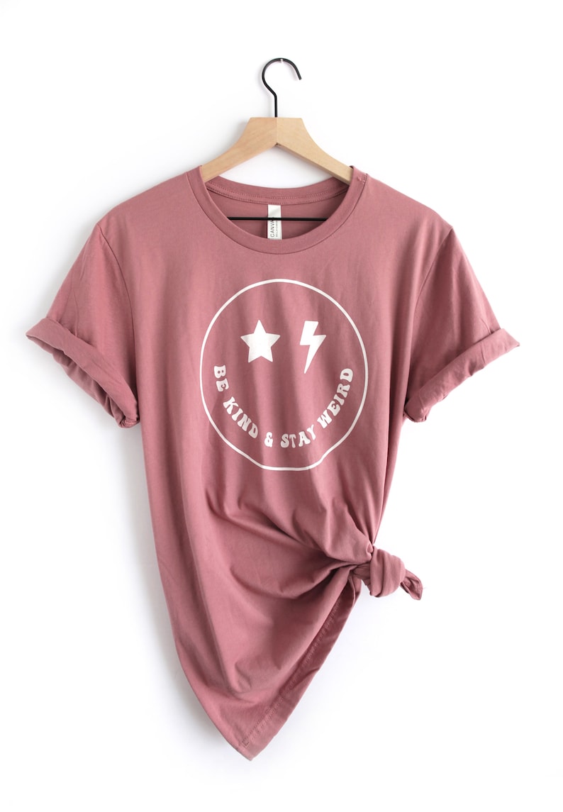 Mauve Pink Smiley Face T-shirt, Star Lightning Bolt Design - Etsy