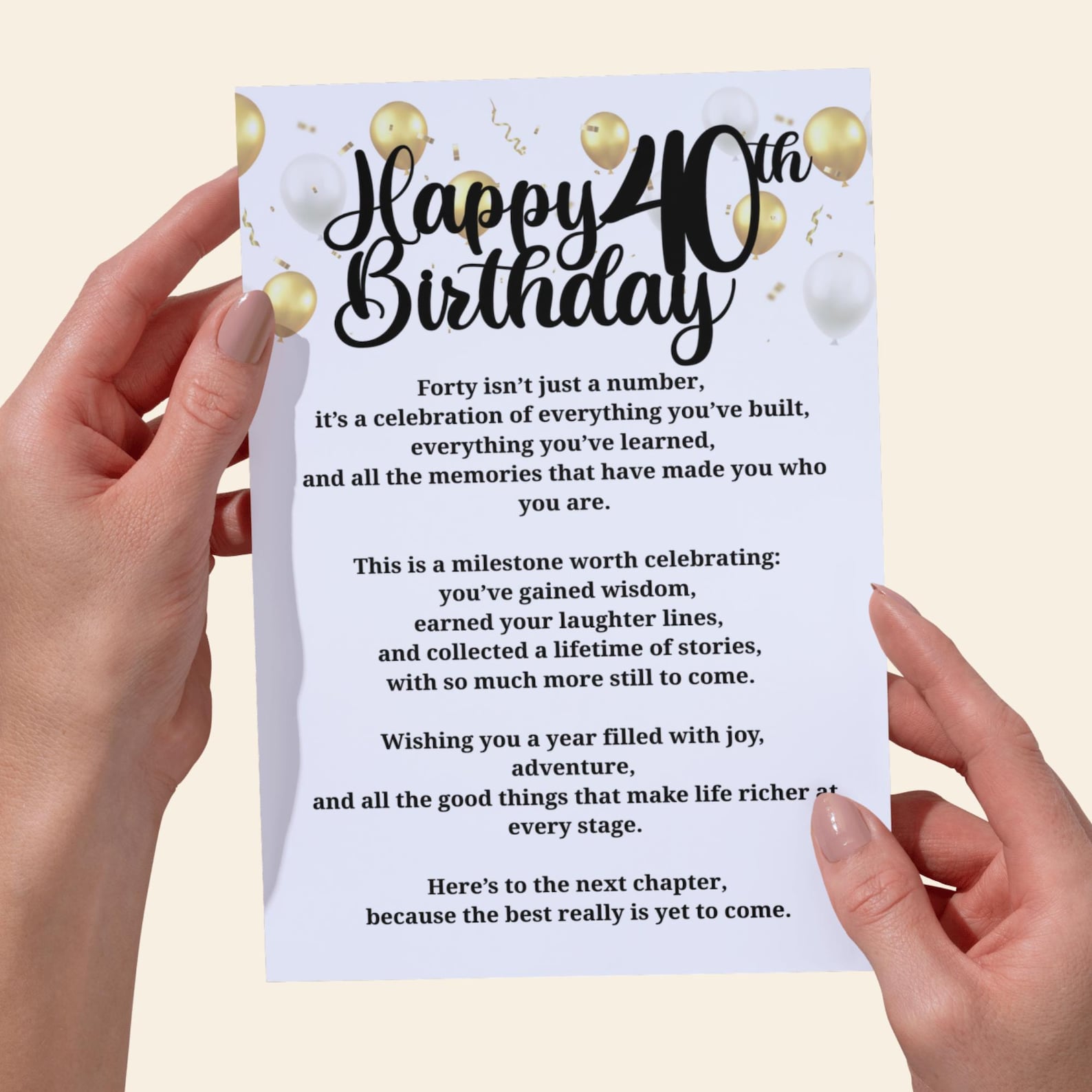 40th Birthday Card Printable Milestone Birthday Card for Her Digital ...