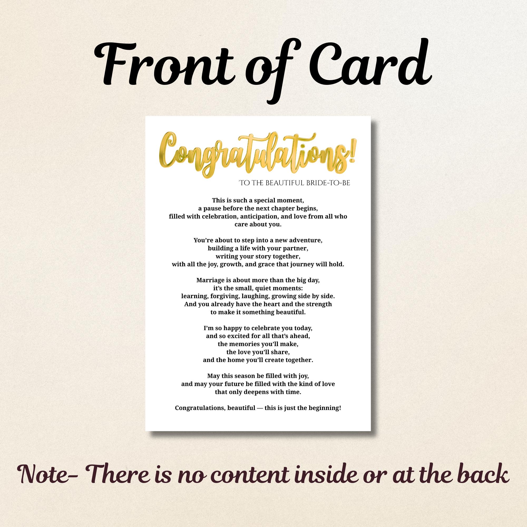Bridal Shower Card Bride to Be Card Congratulations Printable Wedding ...
