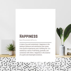 Happiness Definition Wall Art, Inspirational Definitions, Definition ...