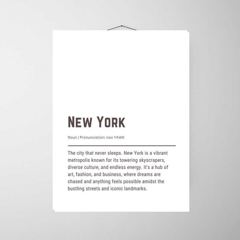 New York Definition Print , New York Souvenir, London Poster, Travel ...