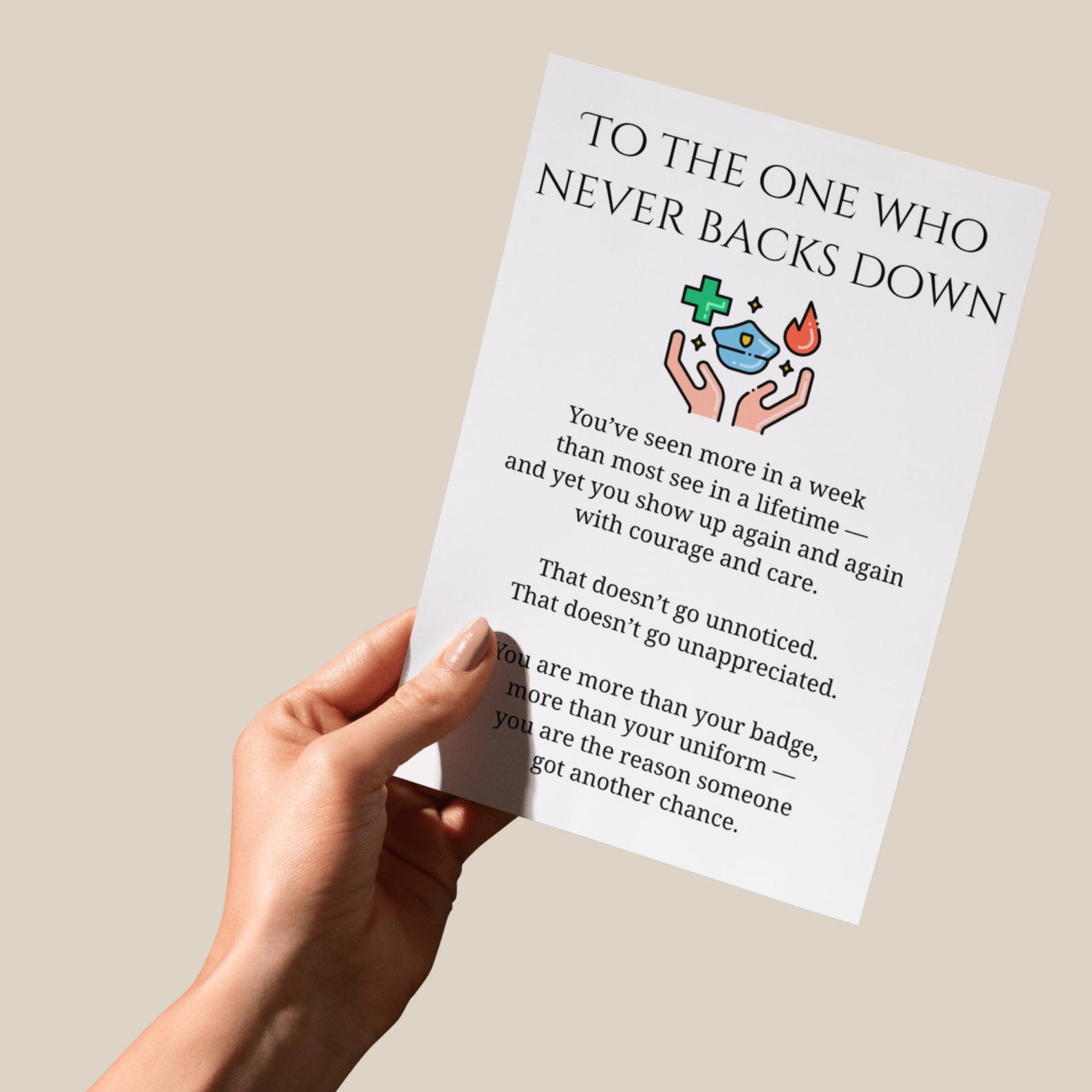 First Responder Encouragement Card Printable Frontline Hero ...