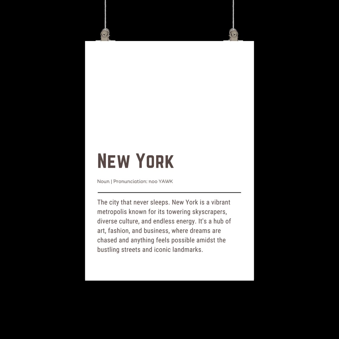 New York Definition Print , New York Souvenir, London Poster, Travel ...