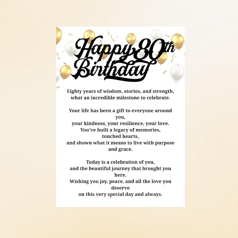 80th Birthday Card Printable Milestone Birthday Card for Him or Her ...