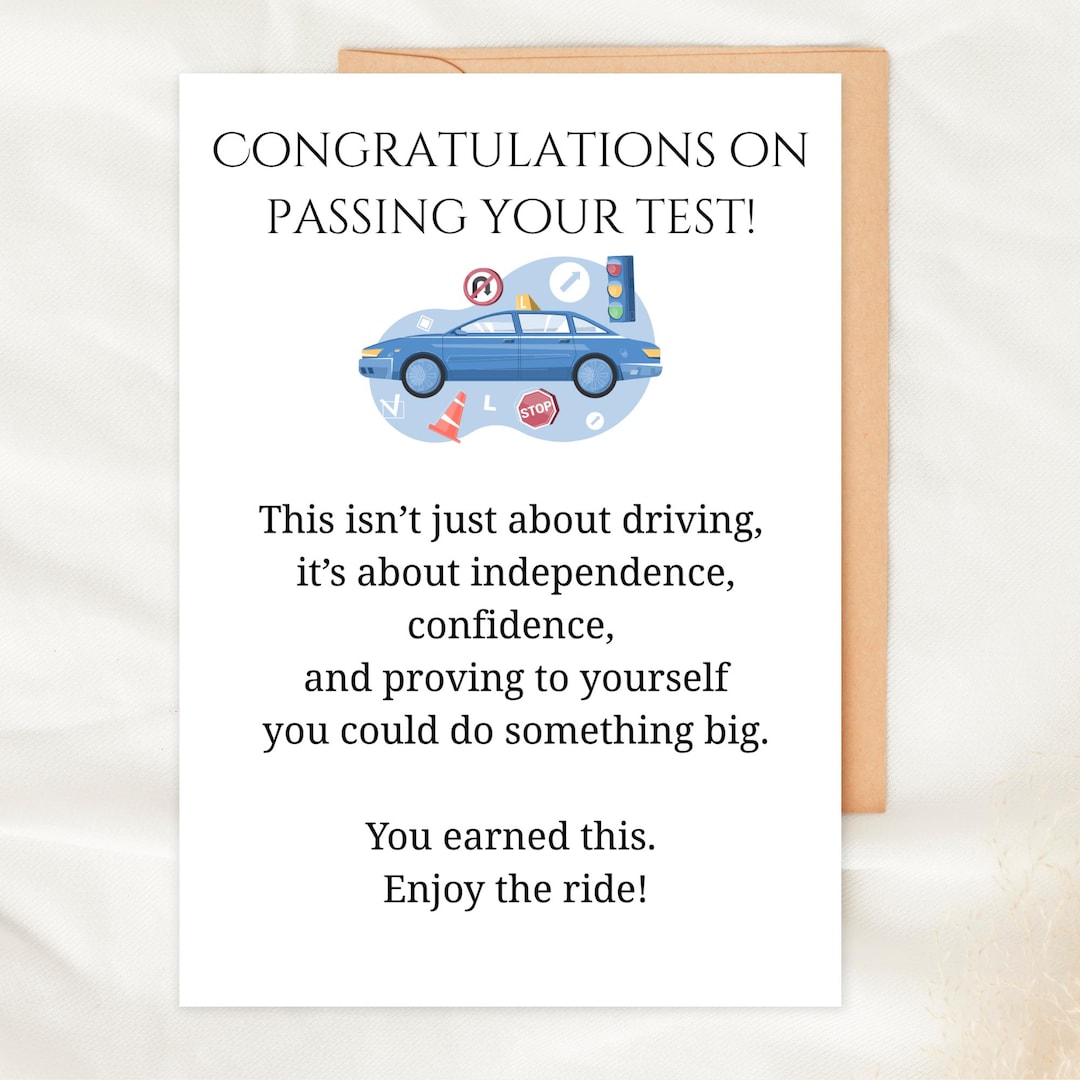 Congratulations Driving Test Printable Card 5x7 Foldable Passed Driving ...