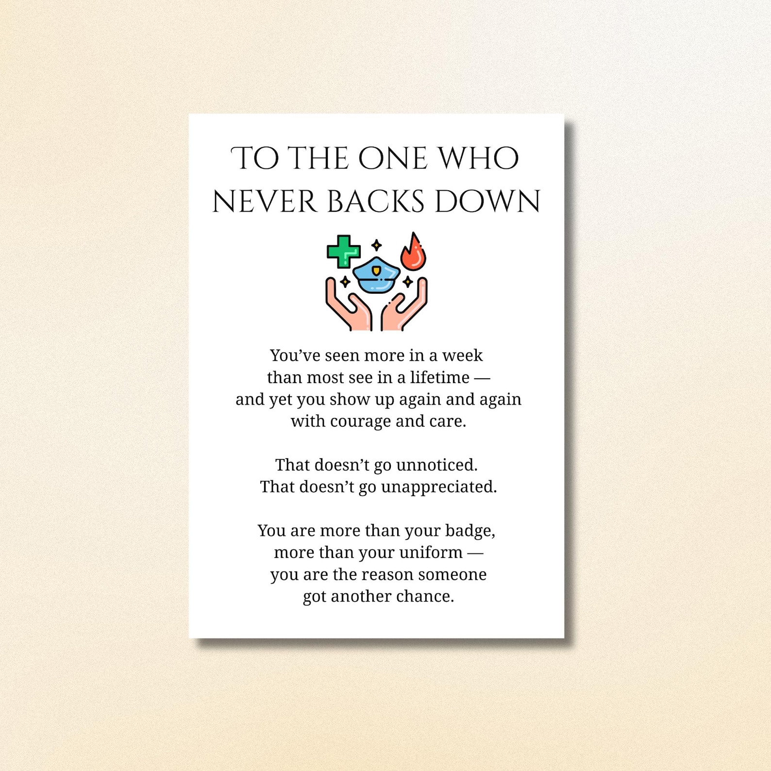 First Responder Encouragement Card Printable Frontline Hero ...