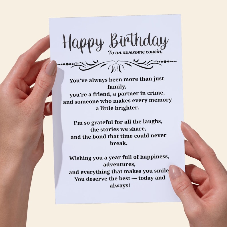 Cousin Birthday Card Printable Funny Sentimental Card for Cousin ...