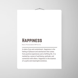 Happiness Definition Wall Art, Inspirational Definitions, Definition ...
