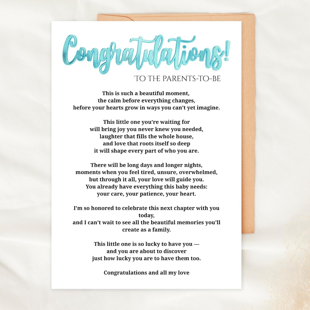 Blue Baby Shower Card Parents to Be Card Congratulations Printable ...