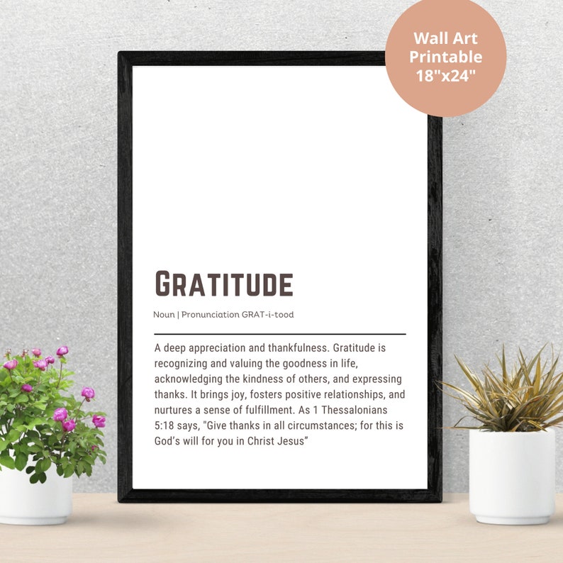 Gratitude Sign, Gratitude Definition Print, Thanksgiving Wall Art ...