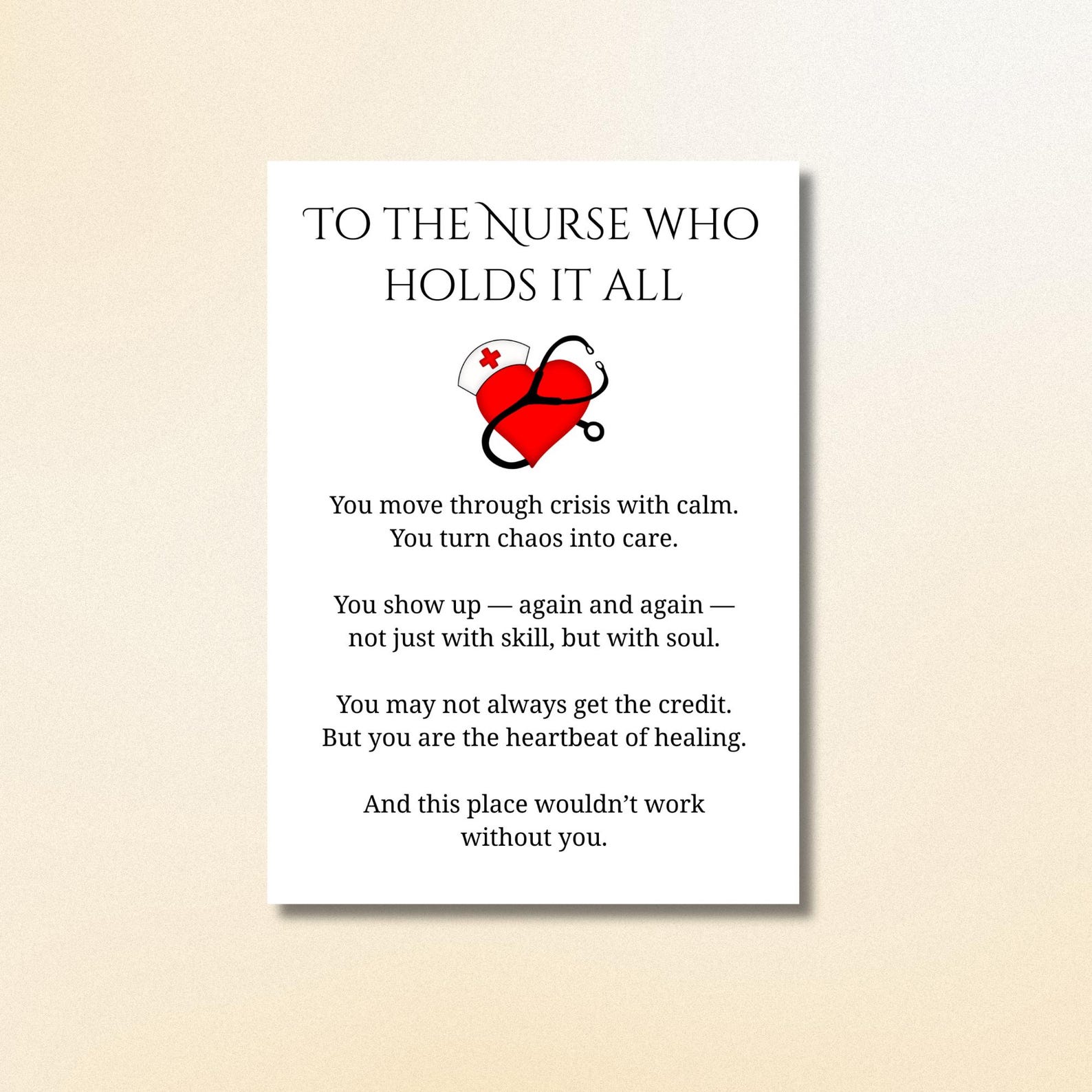 Nurse Encouragement Card Printable Appreciation Gift Nurses Thank You ...