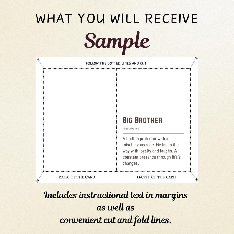 Big Brother Card Definition Printable 5x7 Funny Sentimental Greeting ...