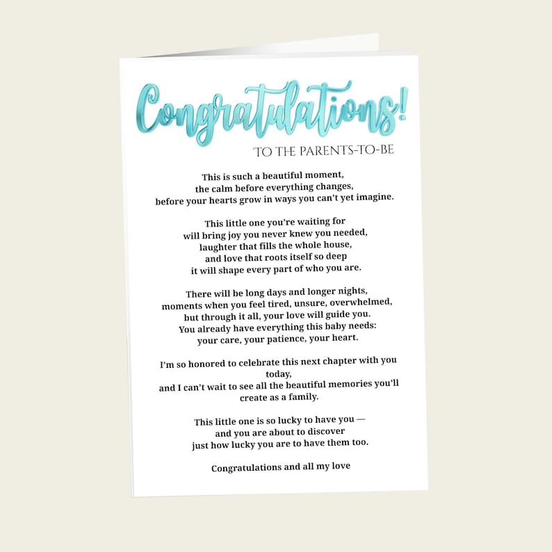 Blue Baby Shower Card Parents to Be Card Congratulations Printable ...