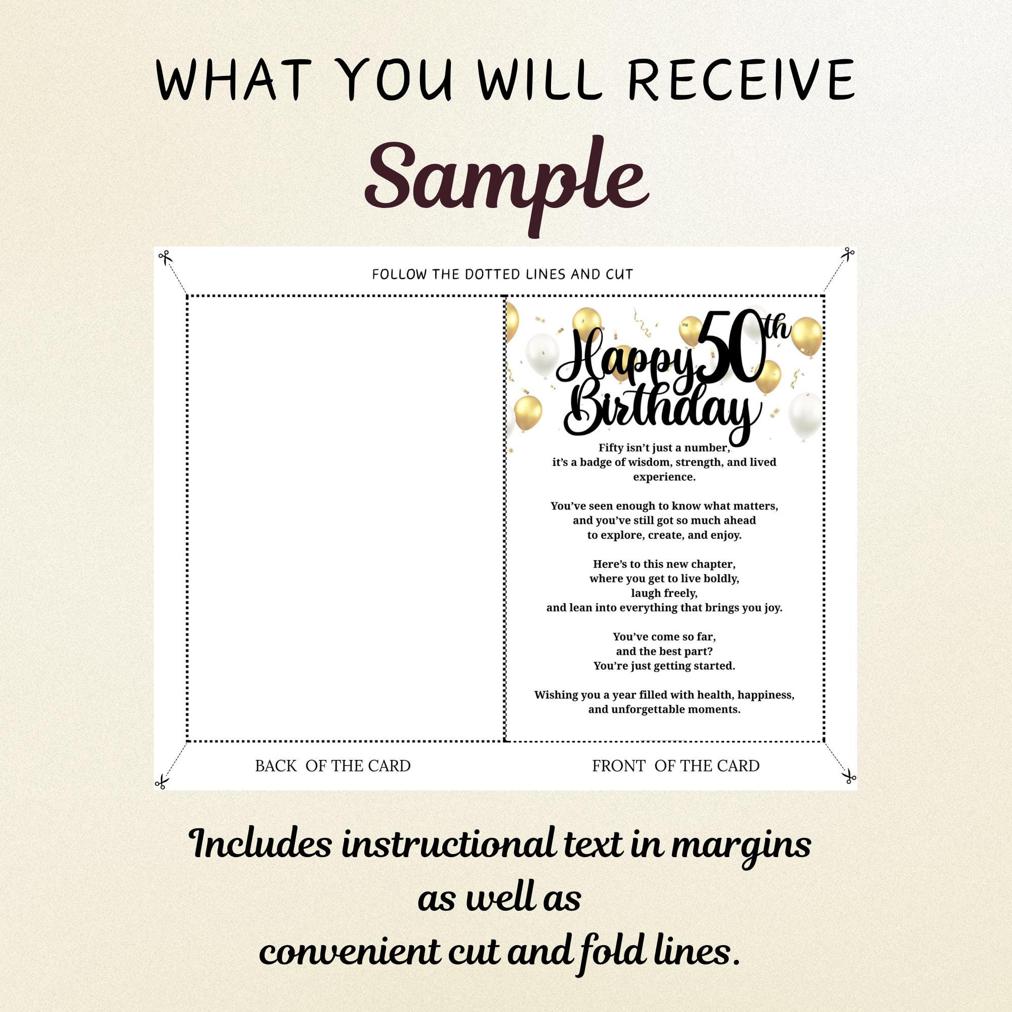50th Birthday Card Printable Foldable Digital Gold Balloons Card for ...