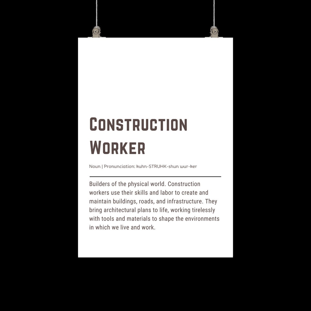 Construction Worker DIGITAL DOWNLOAD Definition Print, Builder Gift ...