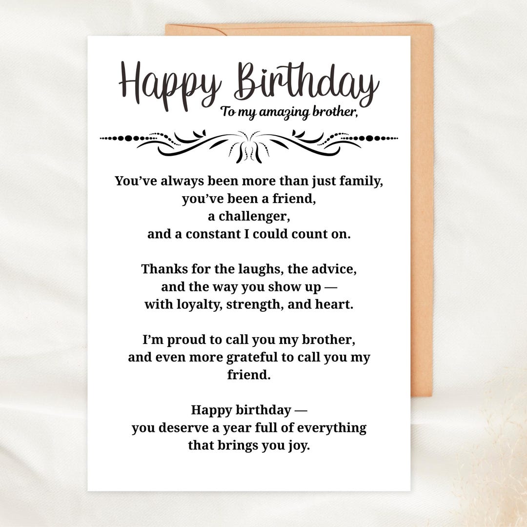 Happy Birthday Brother Card Printable Sentimental Card for Brother ...