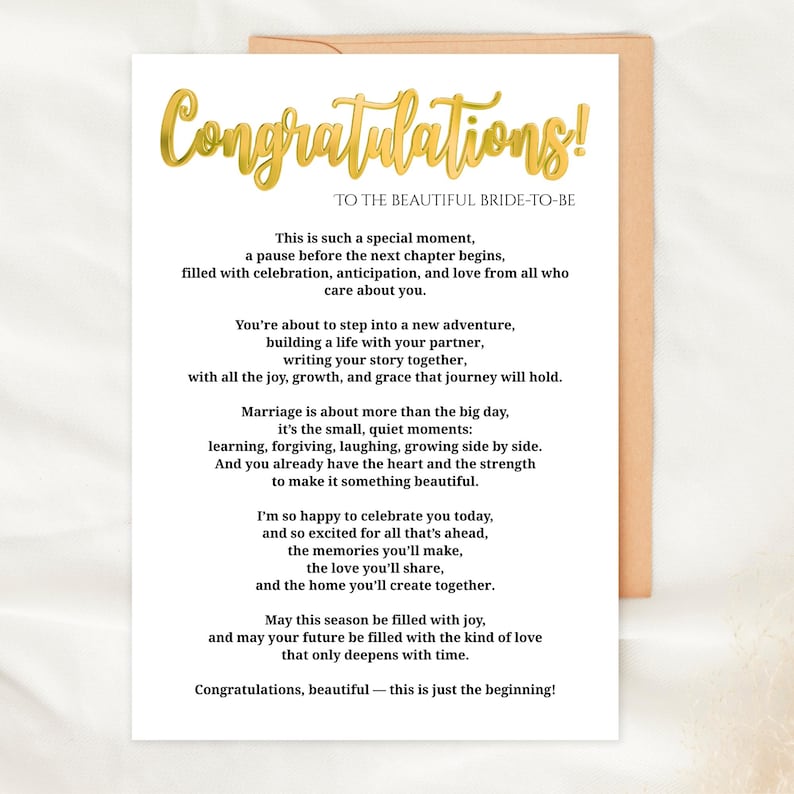 Bridal Shower Card Bride to Be Card Congratulations Printable Wedding ...