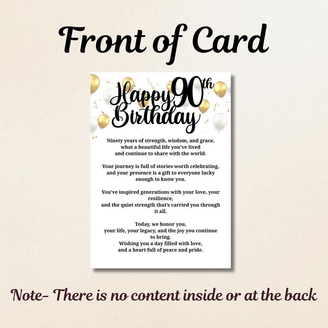90th Birthday Card Printable Foldable Poem Card for Her or Him Digital ...