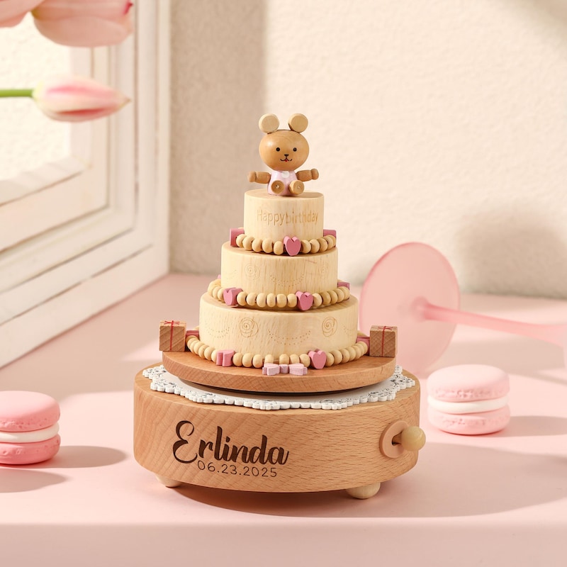 Wooden Birthday Cake Music Box - Etsy