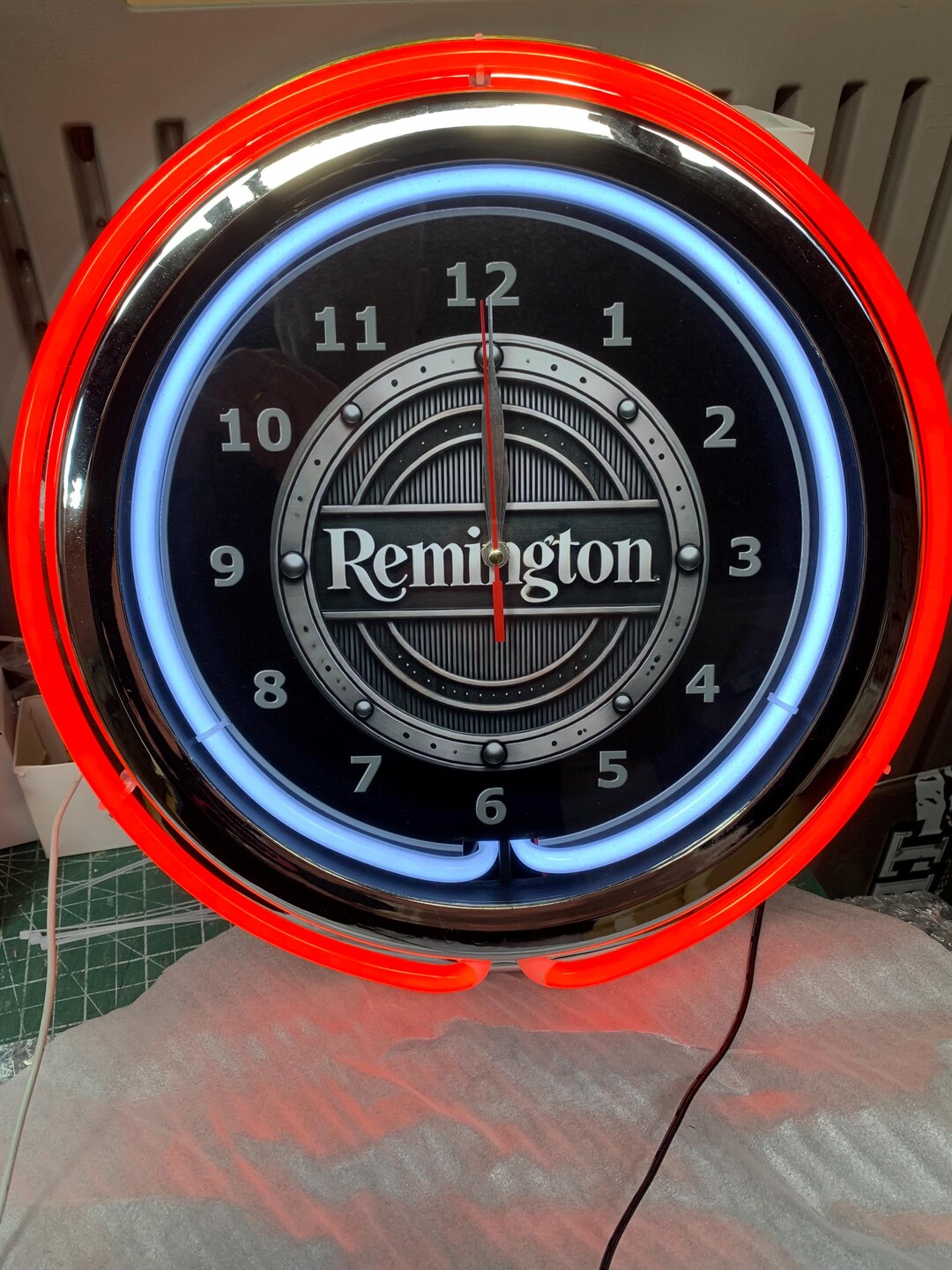 Remington Firearms, Neon Wall Clock 16” With Double Neon, Oil, Garage ...