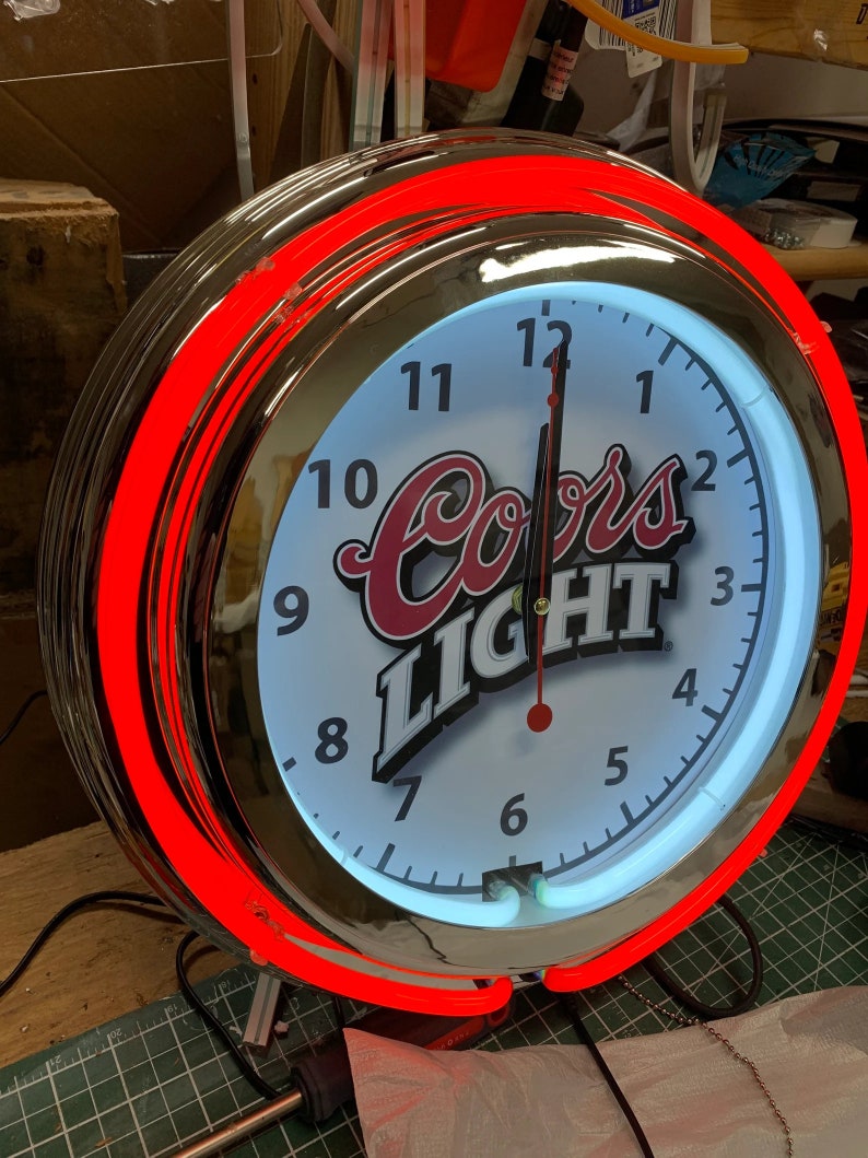 Coors Light 16 Double Neon Clock Made, Great for a Mancave, Garage, Pub ...
