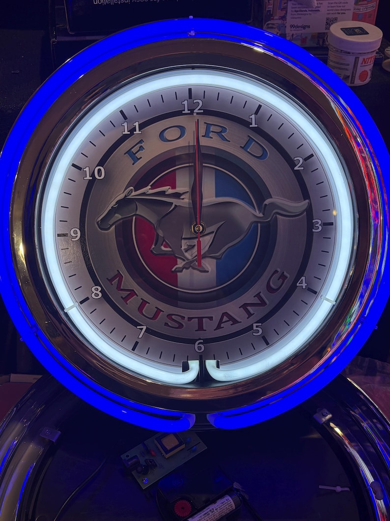 Ford Mustang, Garage, Neon Wall Clock 16” With Double Neon, Oil, Garage ...