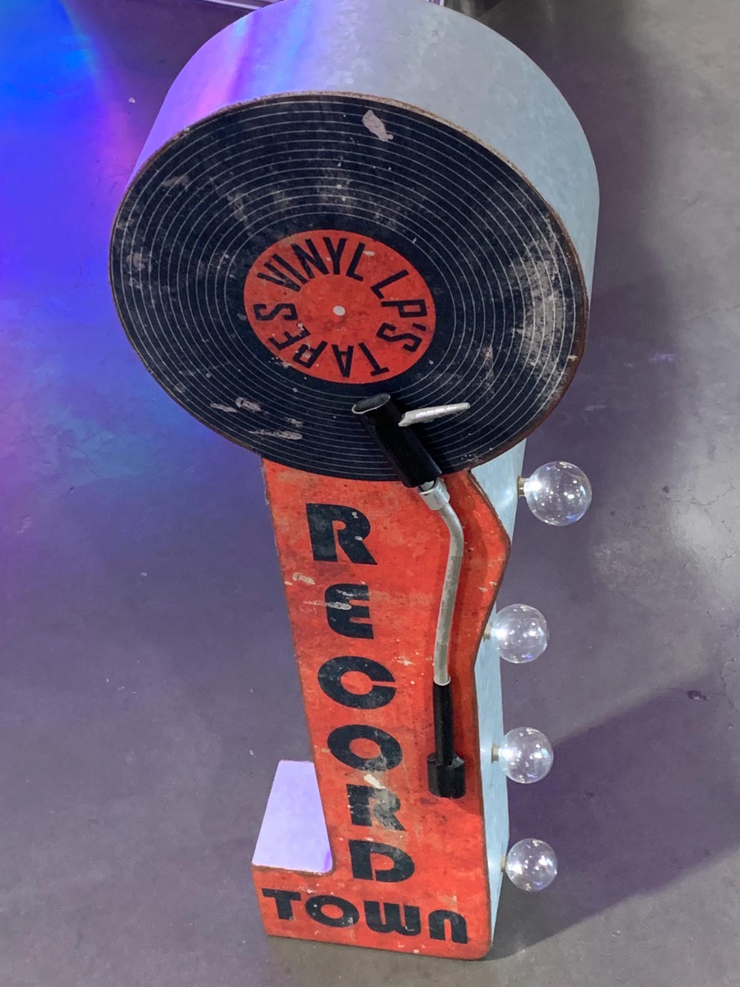 Record Town, Music Room, Metal Double Sided Marquee LED Wall Sign ...