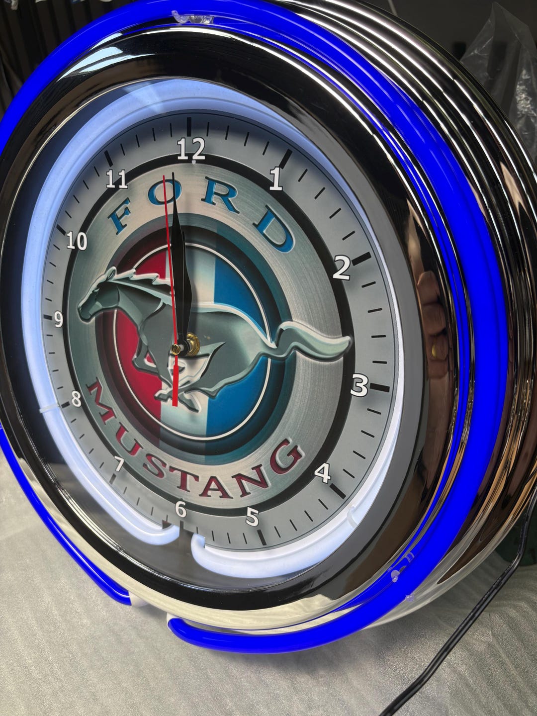 Ford Mustang, Garage, Vintage Style, Garage, 16" Double Neon Wall Clock ...