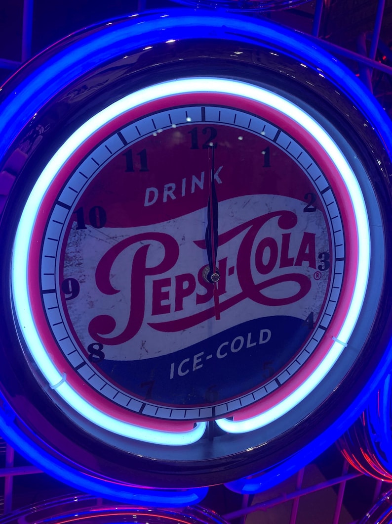 Pepsi, Pepsi Cola Vintage Style 16" Double Neon Wall Clock, Games Room ...