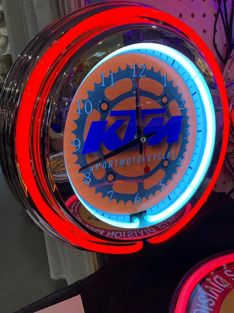 KTM Motorcycle, Vintage Style, Garage , 16" Double Neon Clock, Games Room, Bar, Dinner, Patio ...