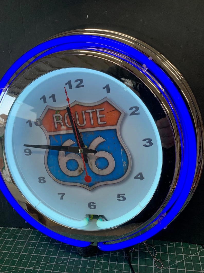 Route 66 USA, America, Garage, Neon Wall Clock 16” With Double Neon ...