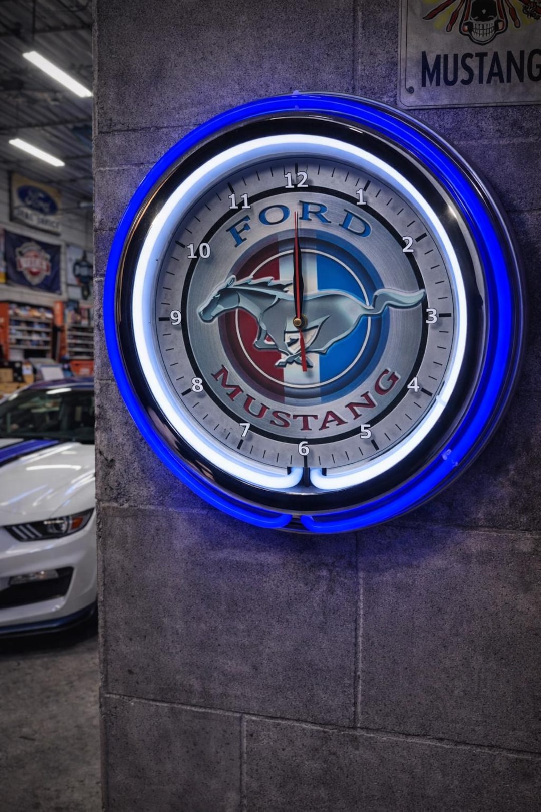 Ford Mustang, Garage, Neon Wall Clock 16” With Double Neon, Oil, Garage ...