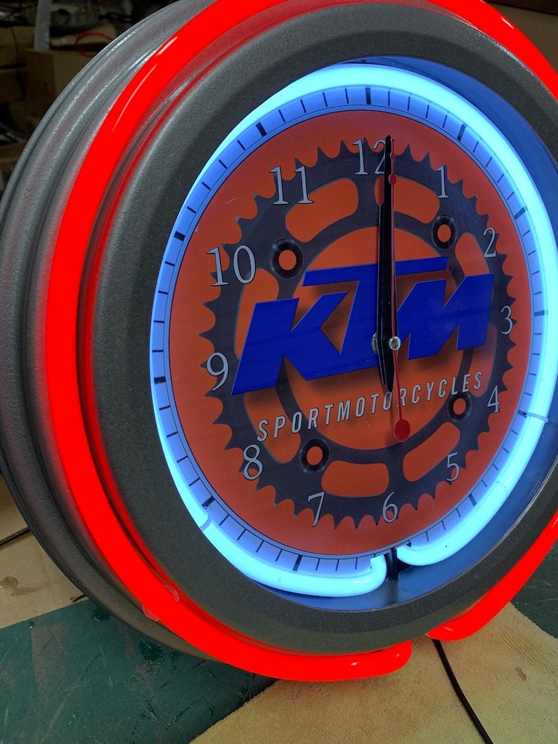 KTM Motorcycle, Garage, Vintage Style Made in America, Garage , 16 Double Neon Clock, Games Room ...