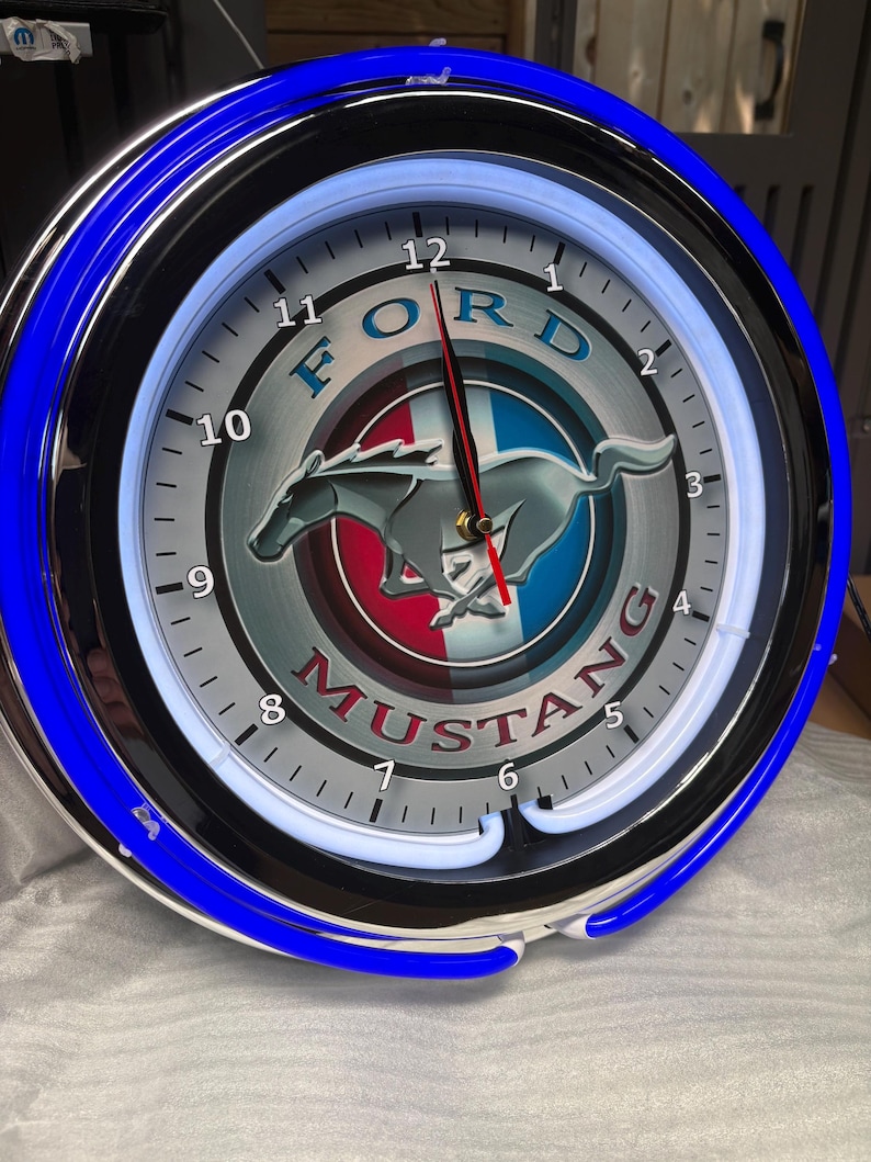 Ford Mustang, Garage, Neon Wall Clock 16” With Double Neon, Oil, Garage ...