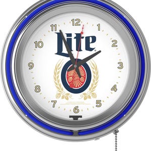 Miller Lite Beer, Vintage Style, Garage , 16" Double Neon Wall Clock ...