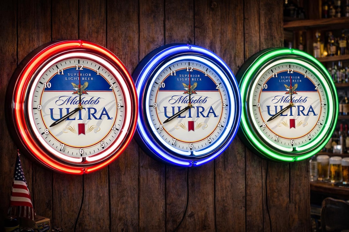 Michelob Ultra Beer, Neon Wall Clock 16” With Double Neon, Oil, Garage ...