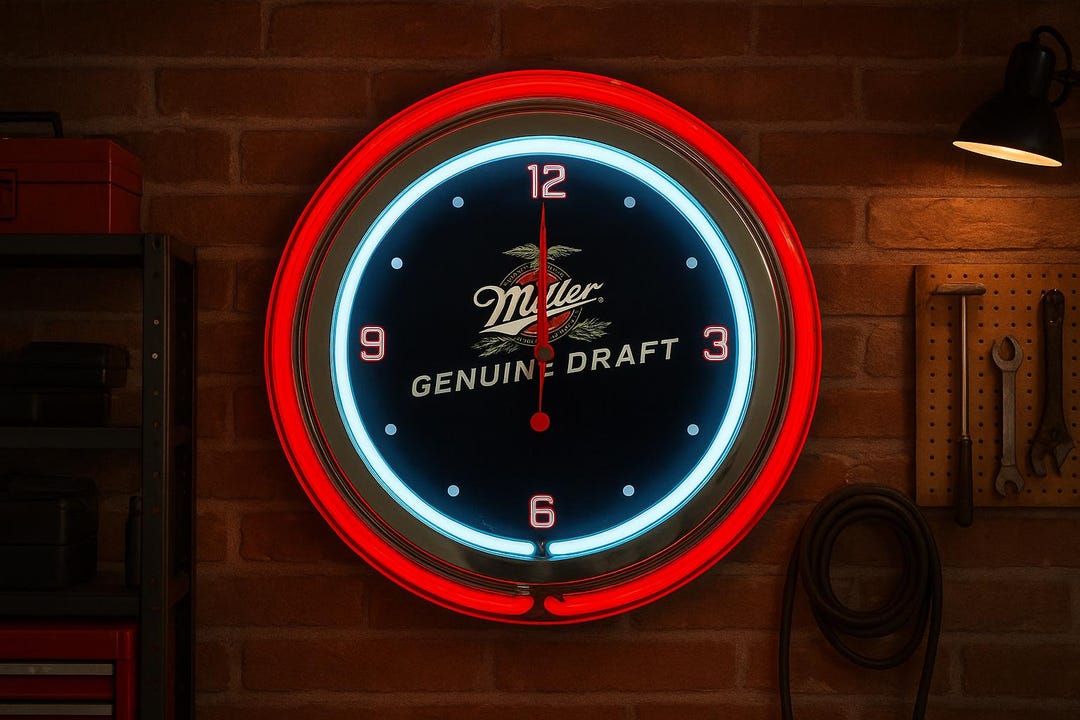 MGD Miller Beer, Vintage Style, Garage , 16" Double Neon Wall Clock ...