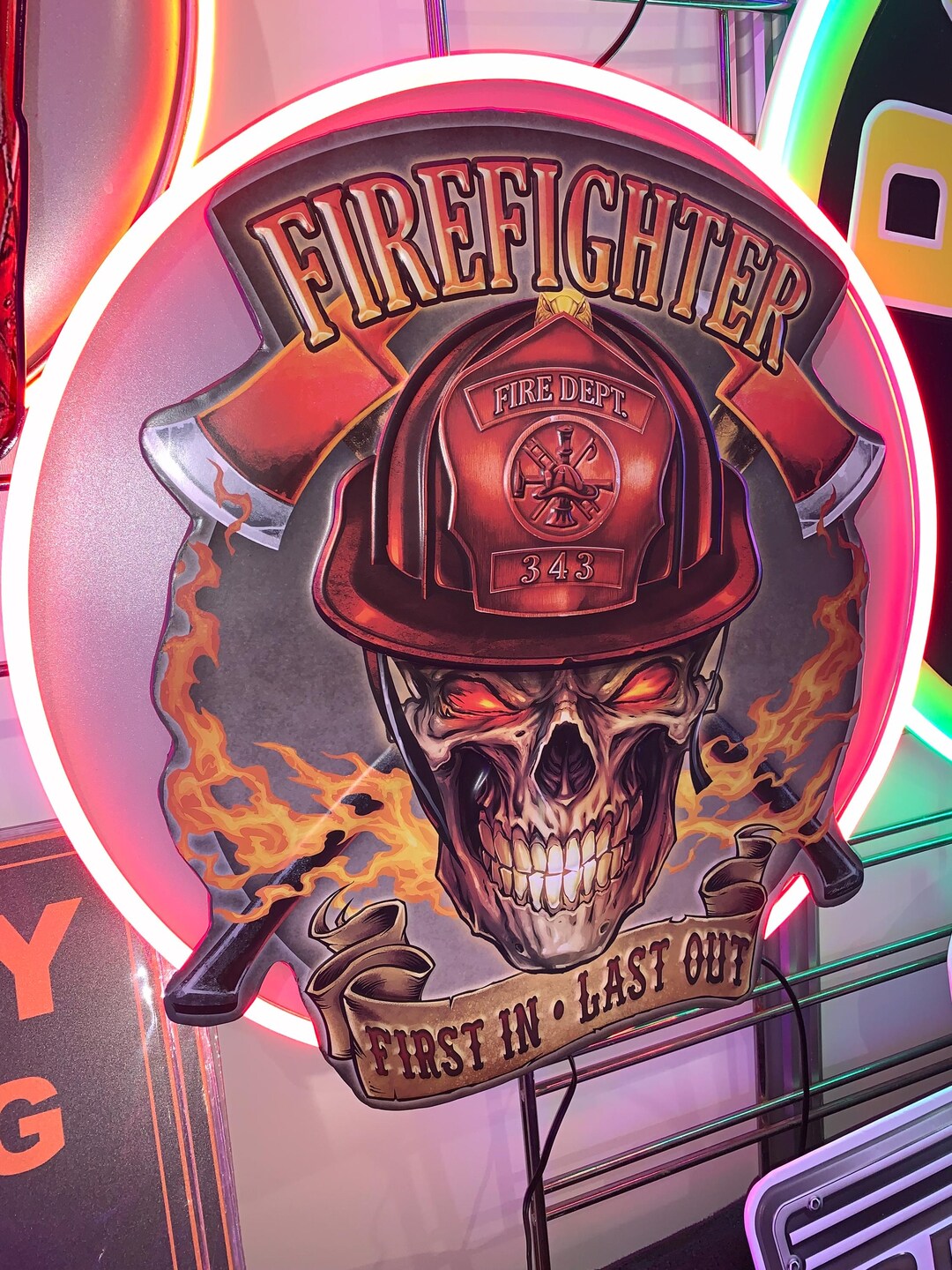 Firefighter , Fireman, USA Made Metal Sign. Comes With a Neon Sign Wall ...