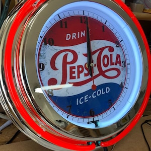 Pepsi, Pepsi Cola Vintage Style 16" Double Neon Wall Clock, Games Room ...