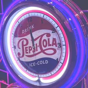 Pepsi, Pepsi Cola Vintage Style 16" Double Neon Wall Clock, Games Room ...
