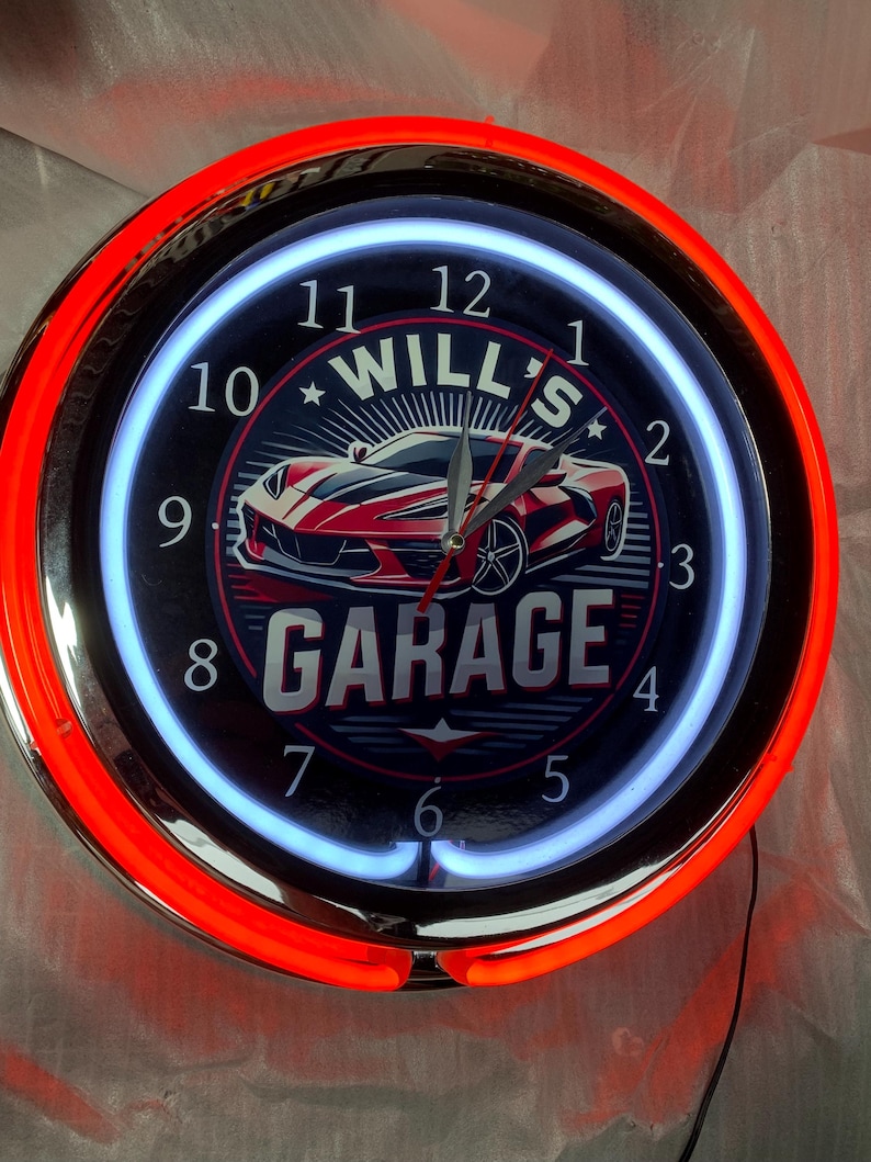 Custom Neon Clock With Your Own Image, Logo, 16" Double Neon Wall Clock ...