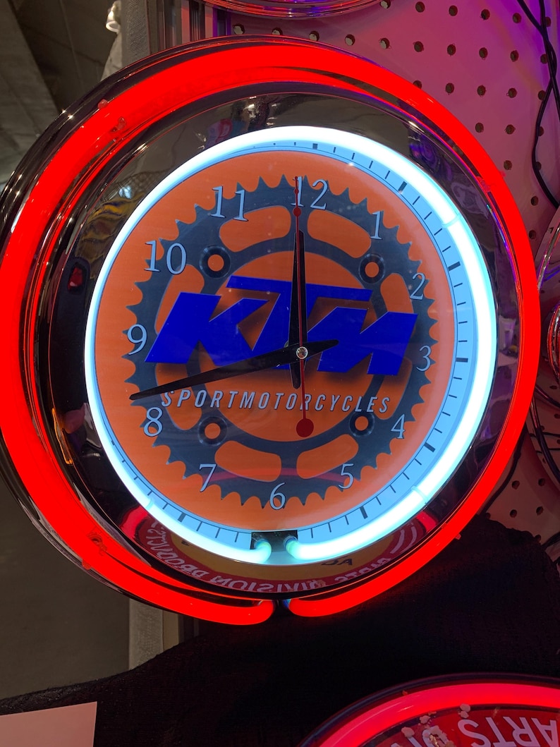 KTM Motorcycle, Neon Wall Clock 16” With Double Neon, Oil, Garage ...