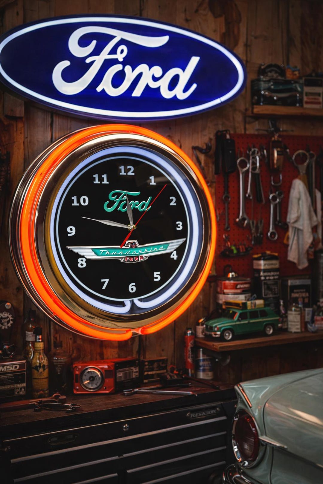 Ford Thunderbird Neon Wall Clock 16” With Double Neon, Garage Decor ...