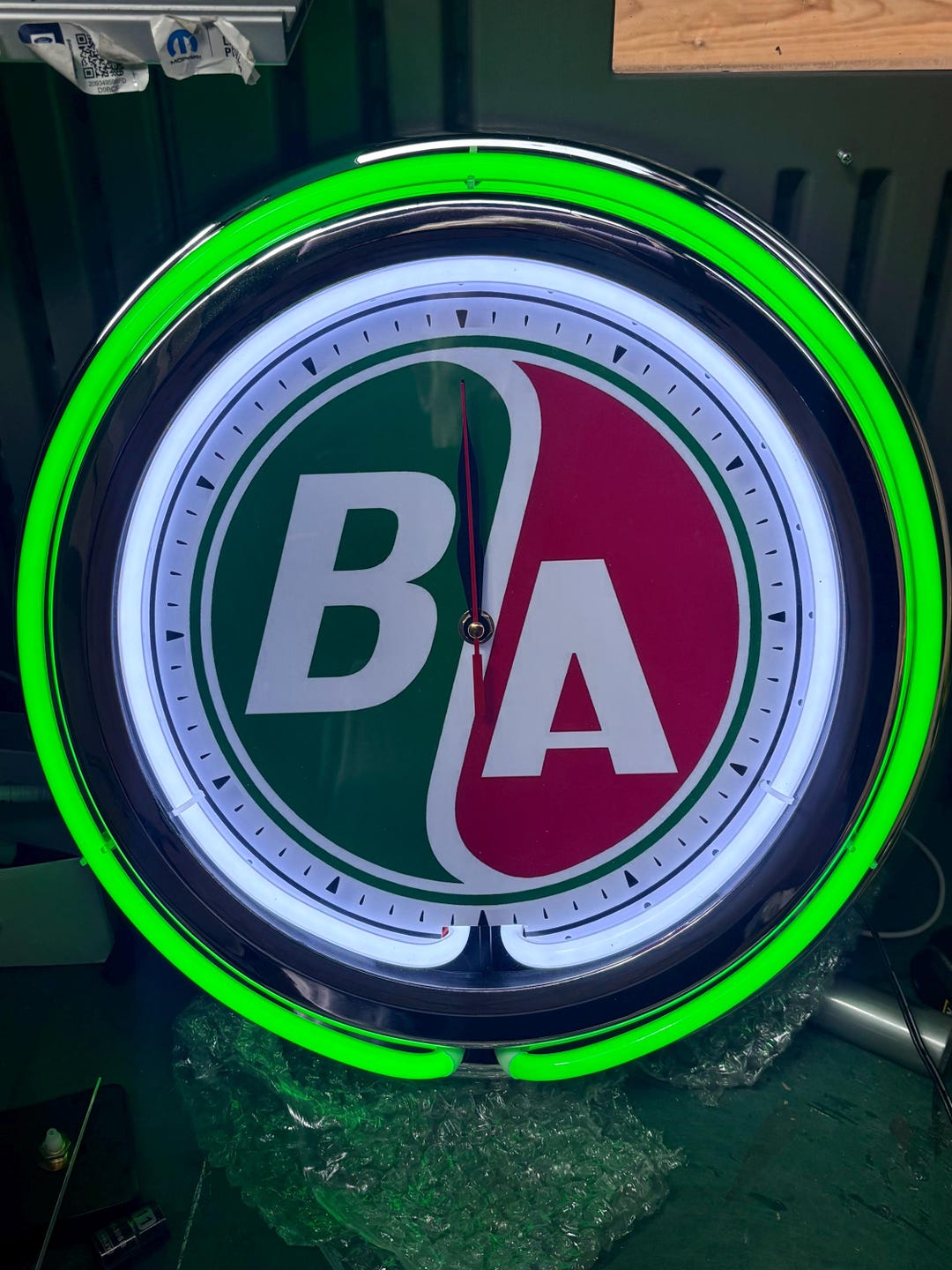 B A, British American Oil and Gas Garage, 16" Double Neon Wall Clock ...