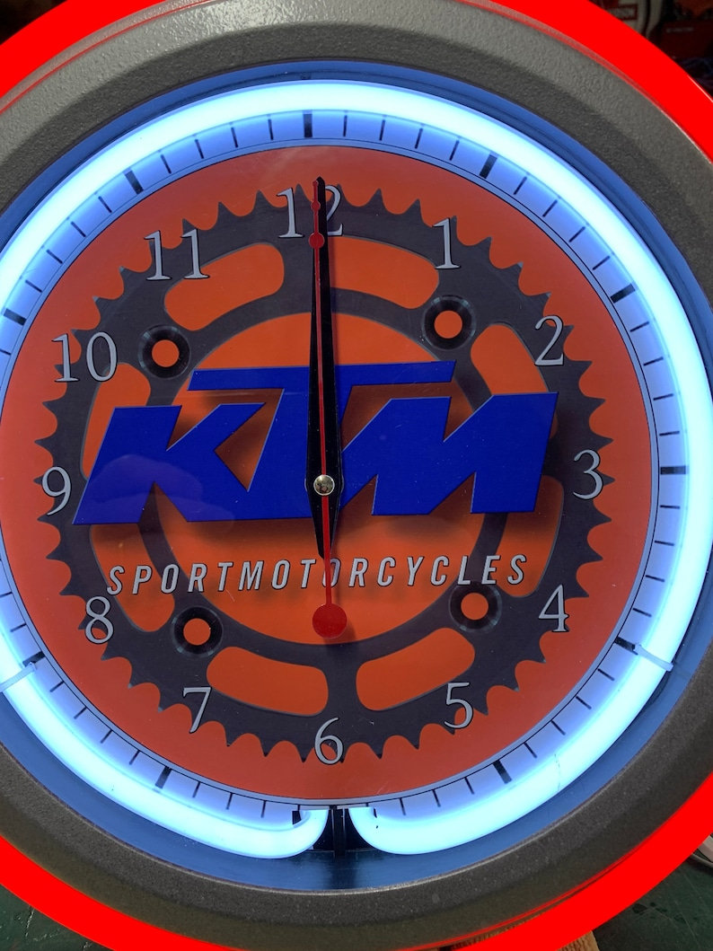 KTM Motorcycle, Garage, Vintage Style Made in America, Garage , 16 Double Neon Clock, Games Room ...