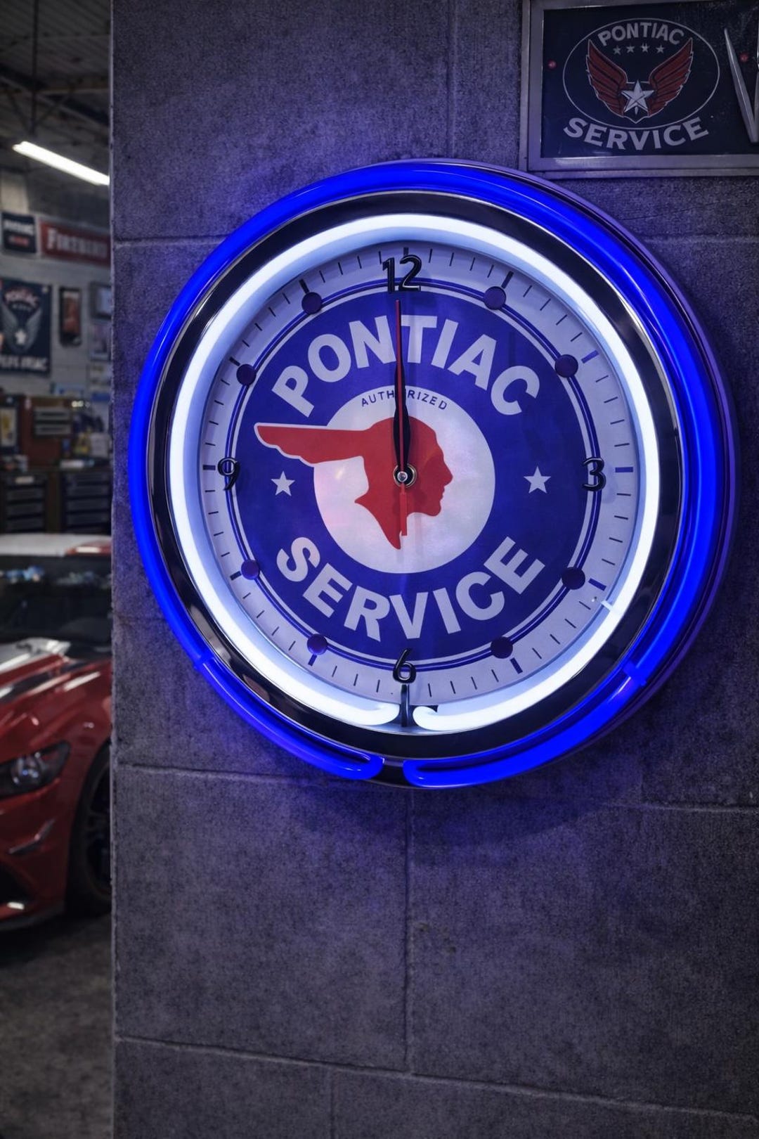 Pontiac Garage, Neon Wall Clock 16” With Double Neon, Oil, Garage ...