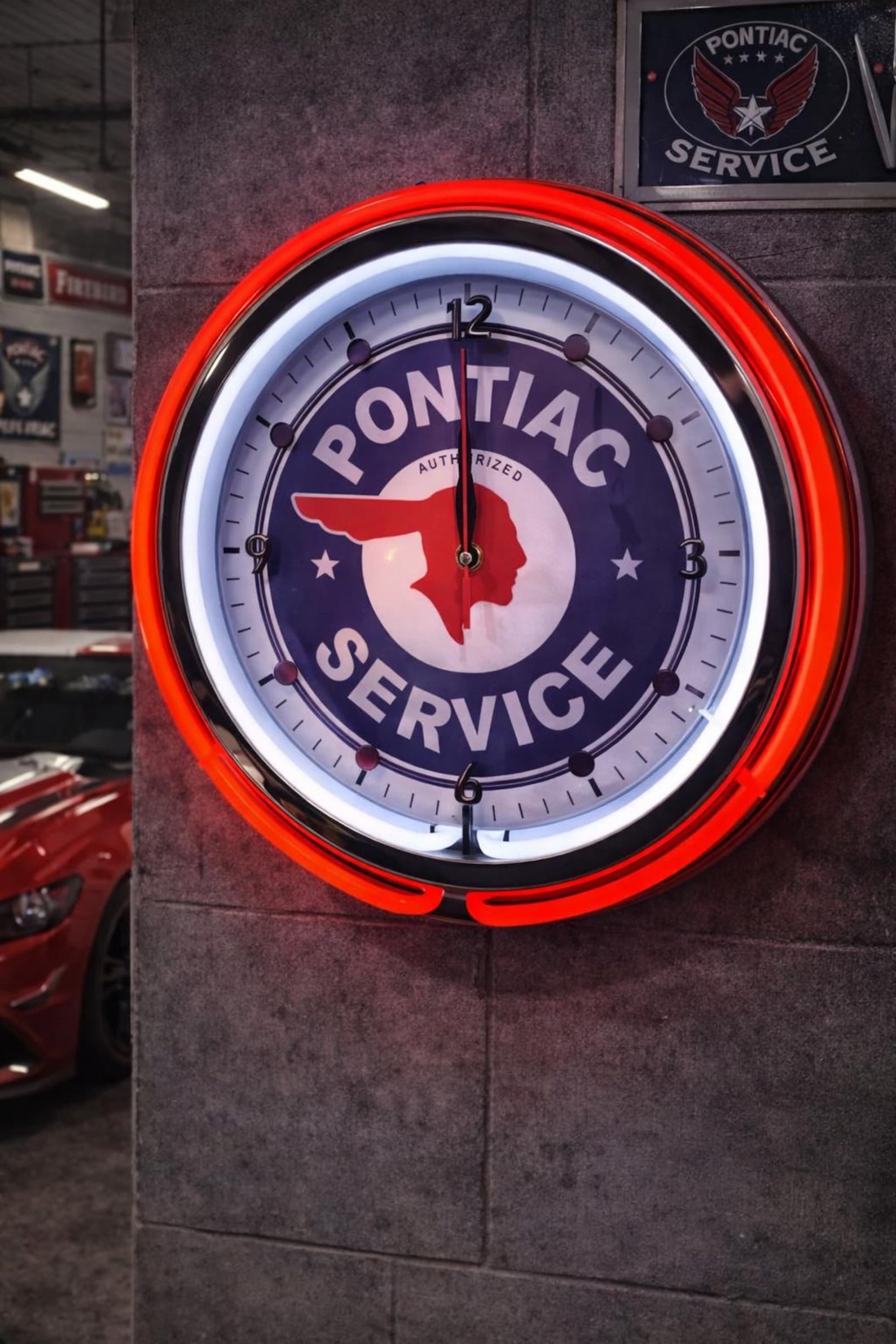Pontiac Garage, Neon Wall Clock 16” With Double Neon, Oil, Garage ...